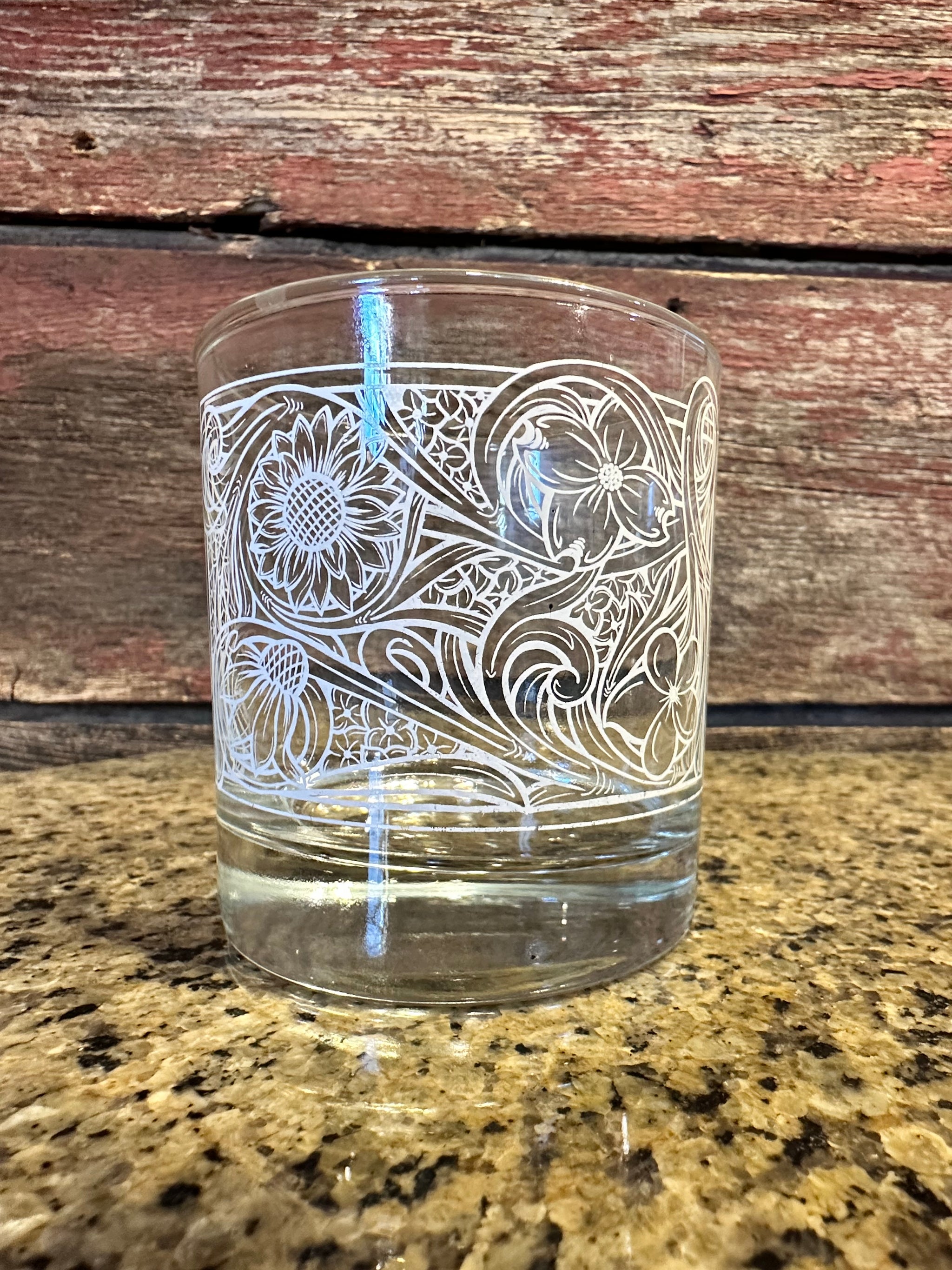 On the Rocks Glass floral tooled design – The Rodeo Rose