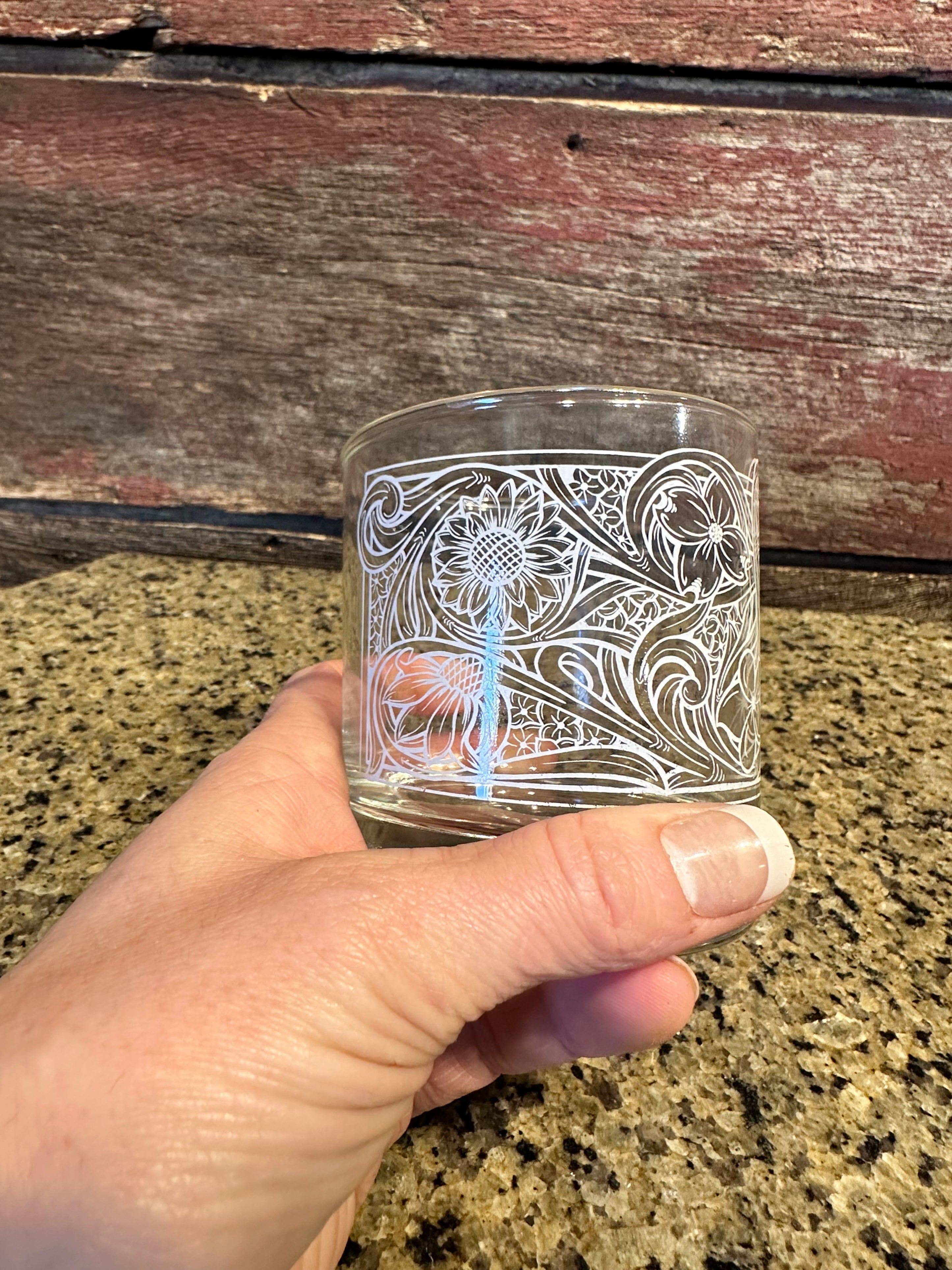 On the Rocks Glass floral tooled design – The Rodeo Rose