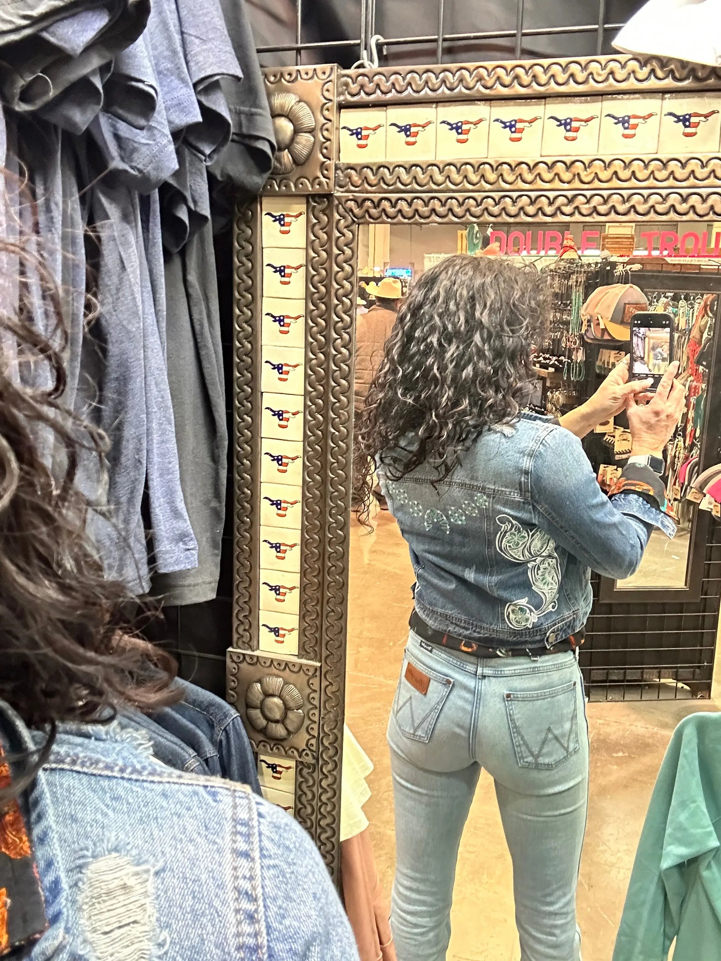 Denim jacket with Squash Blossom and tooled sides. – The Rodeo Rose