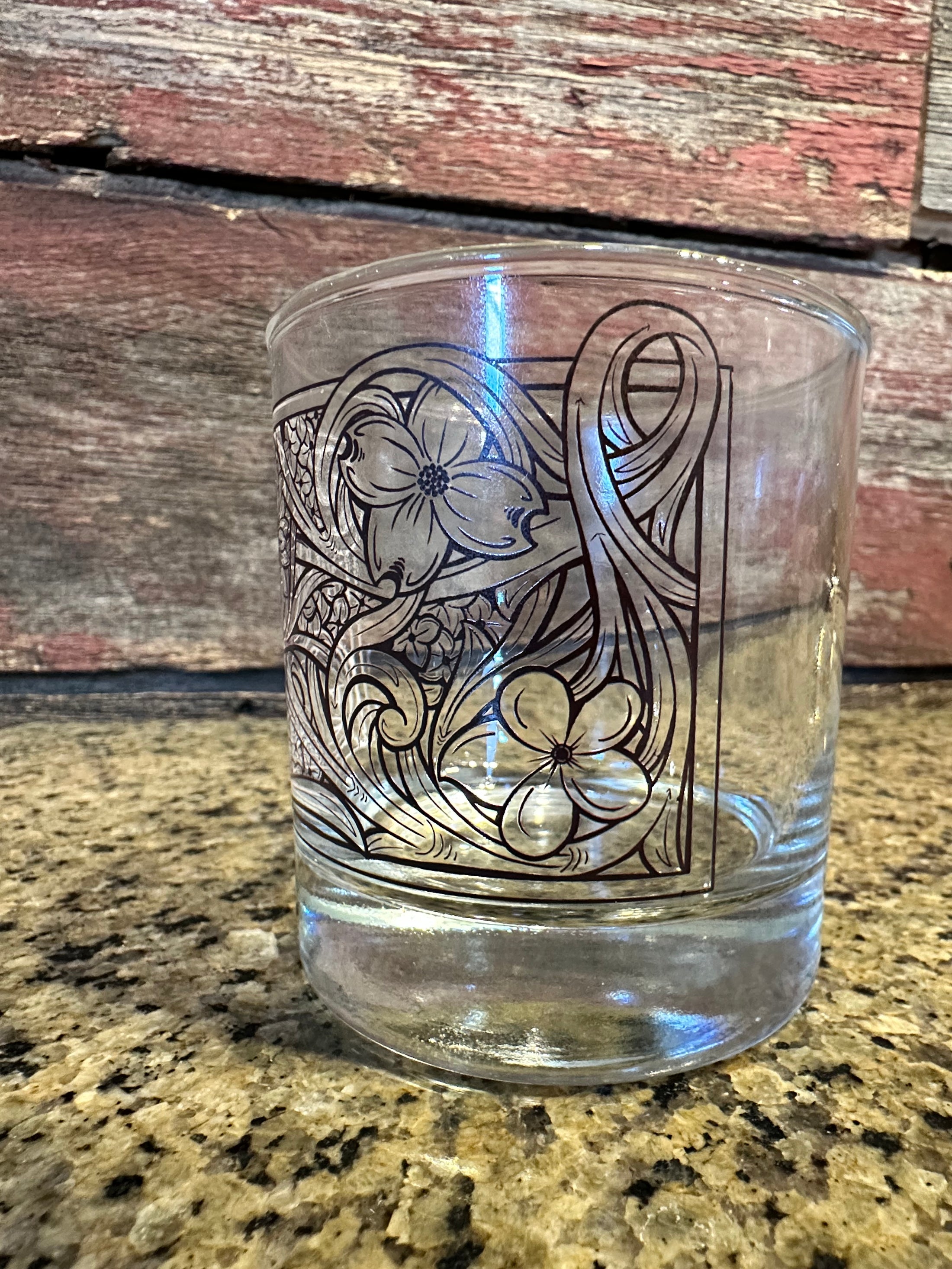 On the Rocks Glass floral tooled design – The Rodeo Rose