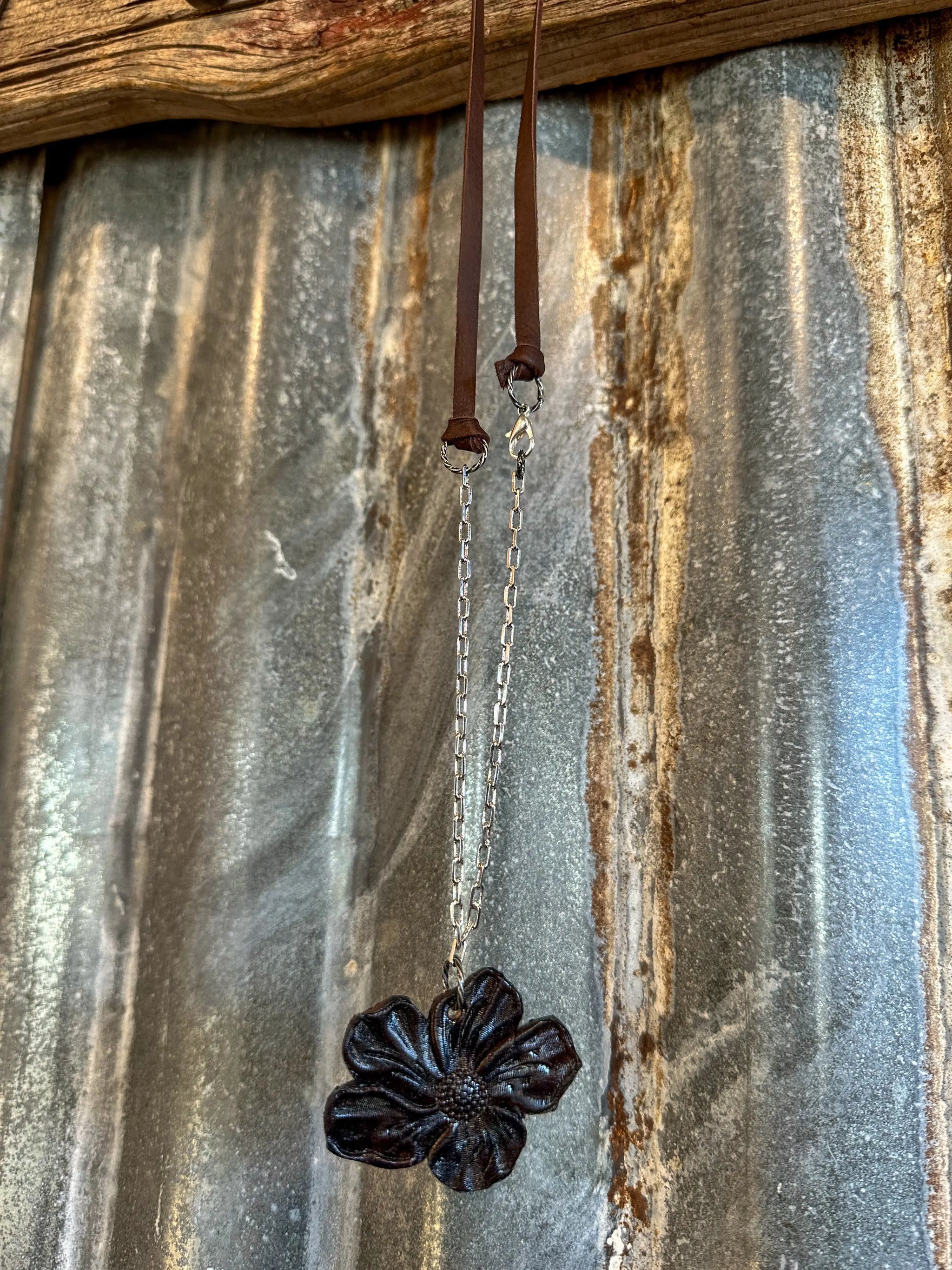 The Mabel Necklace with Handtooled Leather Poppy Pendant and Paperclip ...